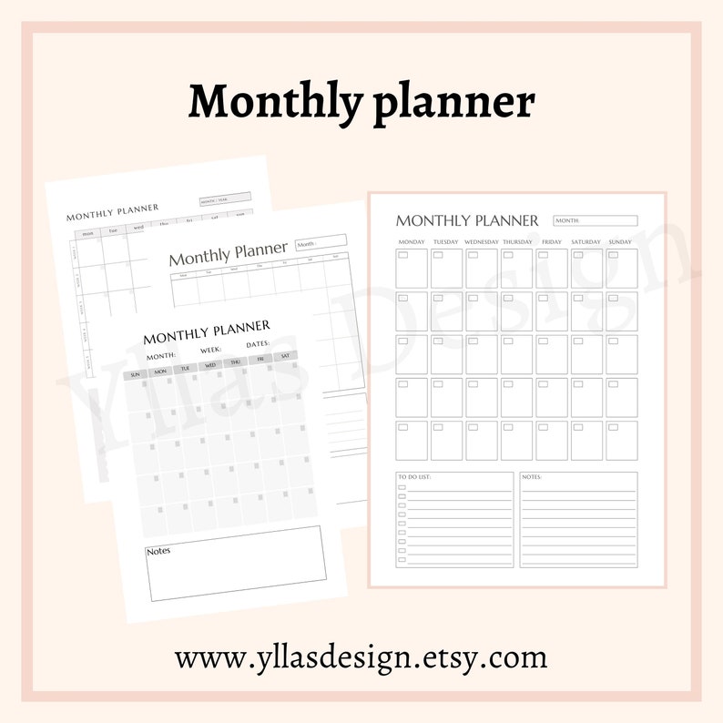 Undated Monthly Planner Printable PDF Minimalist Monthly Calendar ...