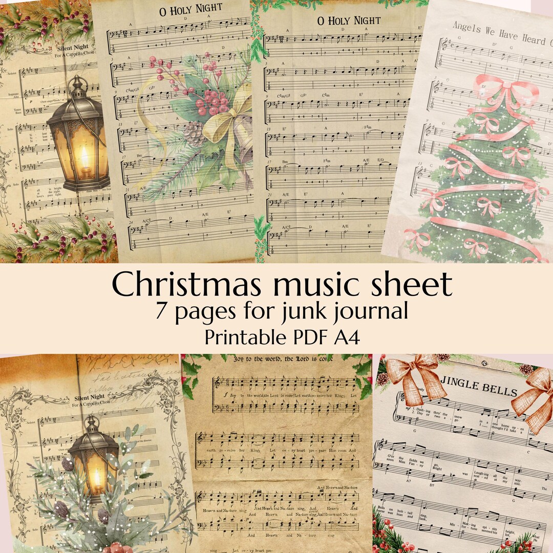 Printable Antique Christmas Music Paper, Old Carol Ephemera for Junk ...