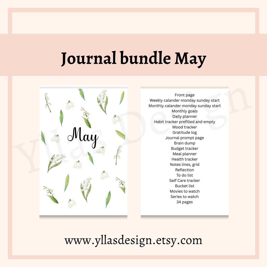 May Journal Bundle Printable Pdf May Flower Journaling Pages Planner ...