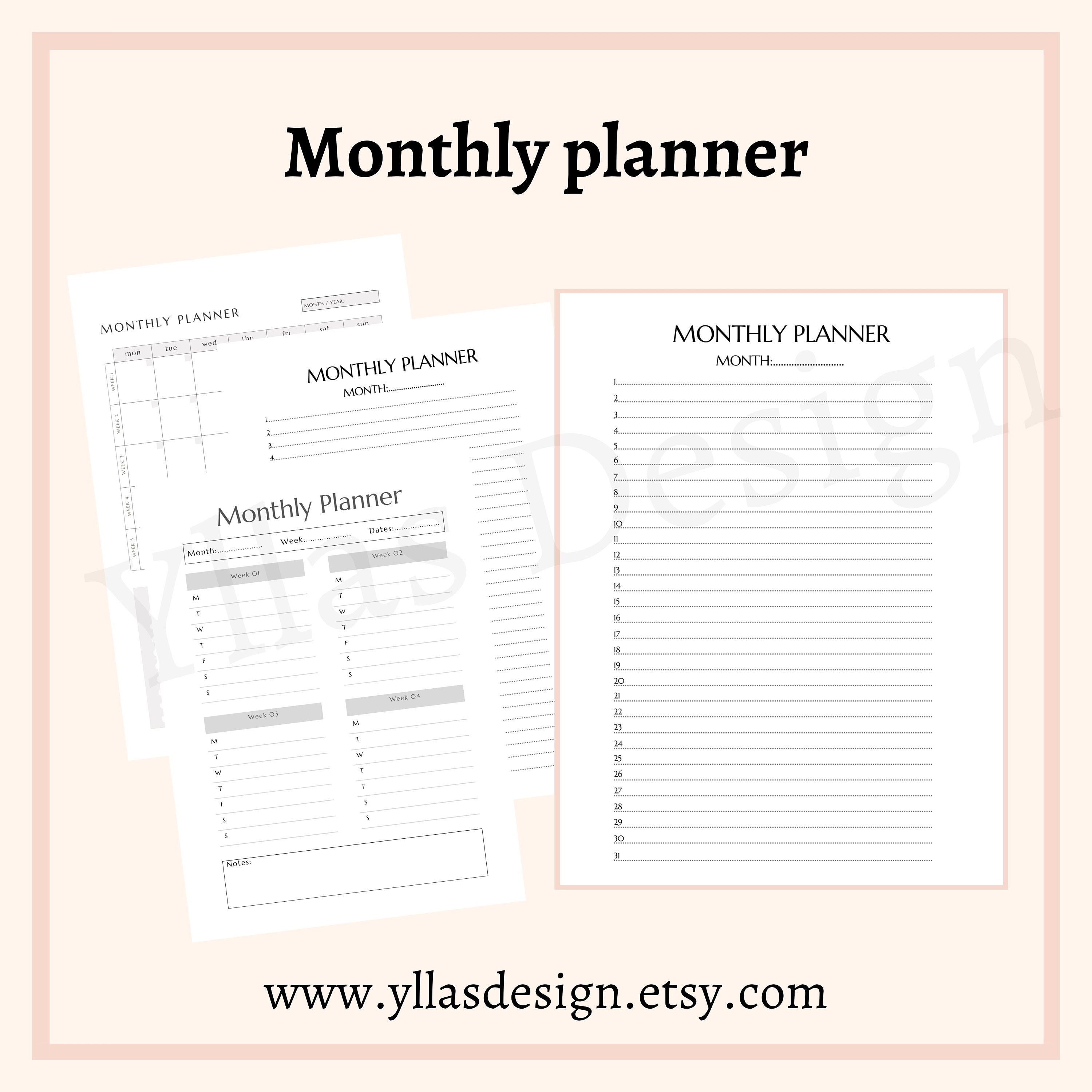 Undated Monthly Planner Printable PDF Minimalist Monthly Calendar ...
