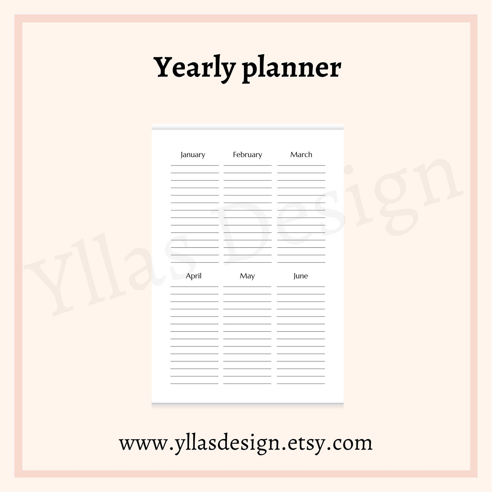 Yearly Planner Printable Pdf 6 Months on 1 Page Planner Yearly Task ...