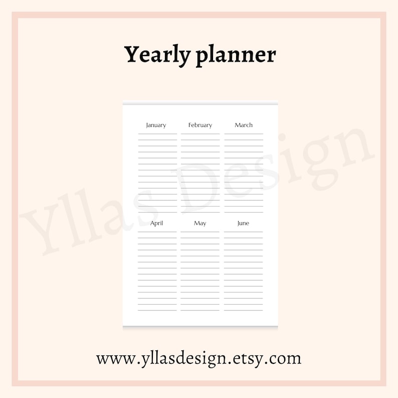 Yearly Planner Printable Pdf 6 Months on 1 Page Planner Yearly Task ...
