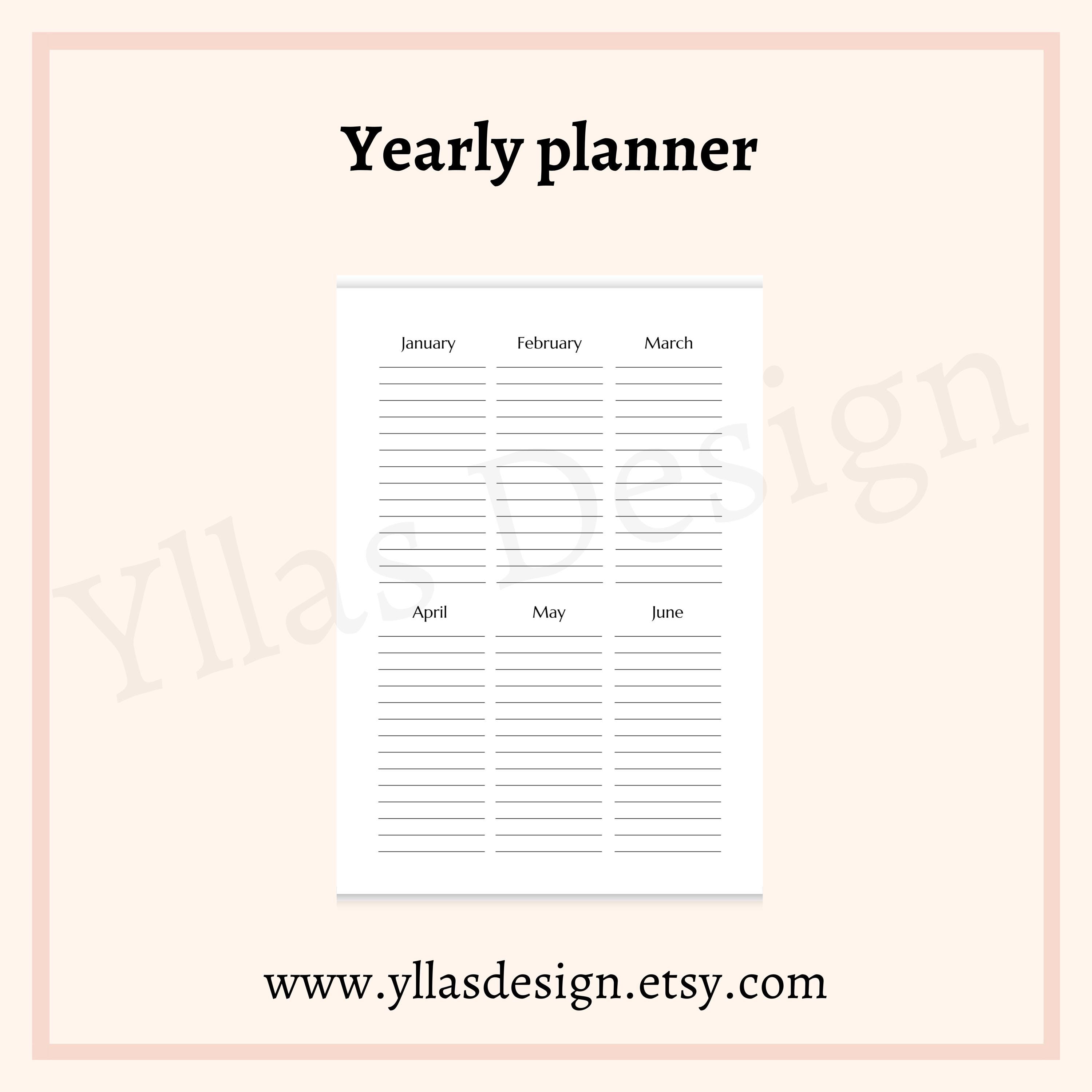 Yearly Planner Printable Pdf 6 Months on 1 Page Planner Yearly Task ...