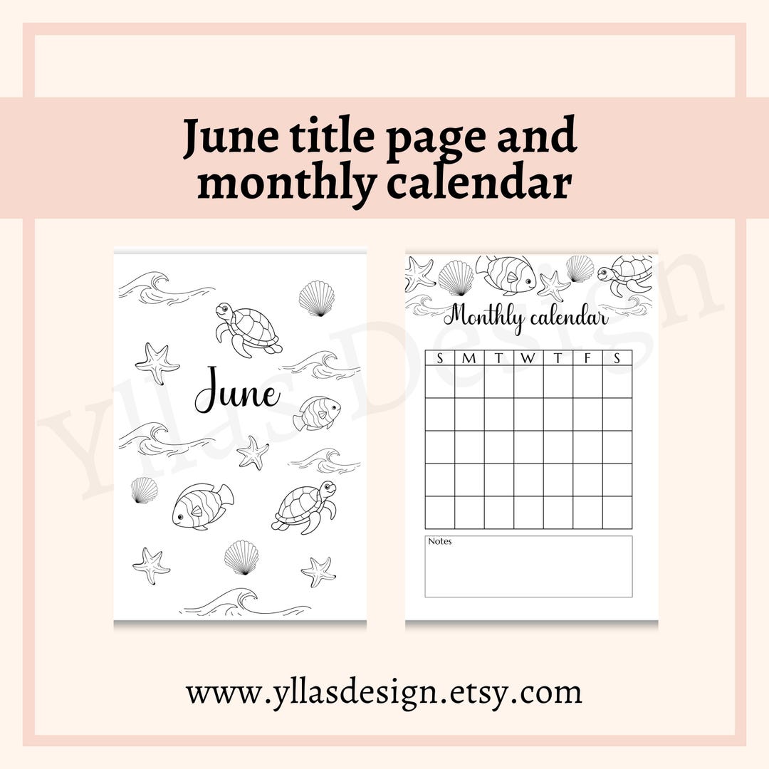 June Title Page Printable Pfd Beach Monthly Cover Page Monthly Calendar ...
