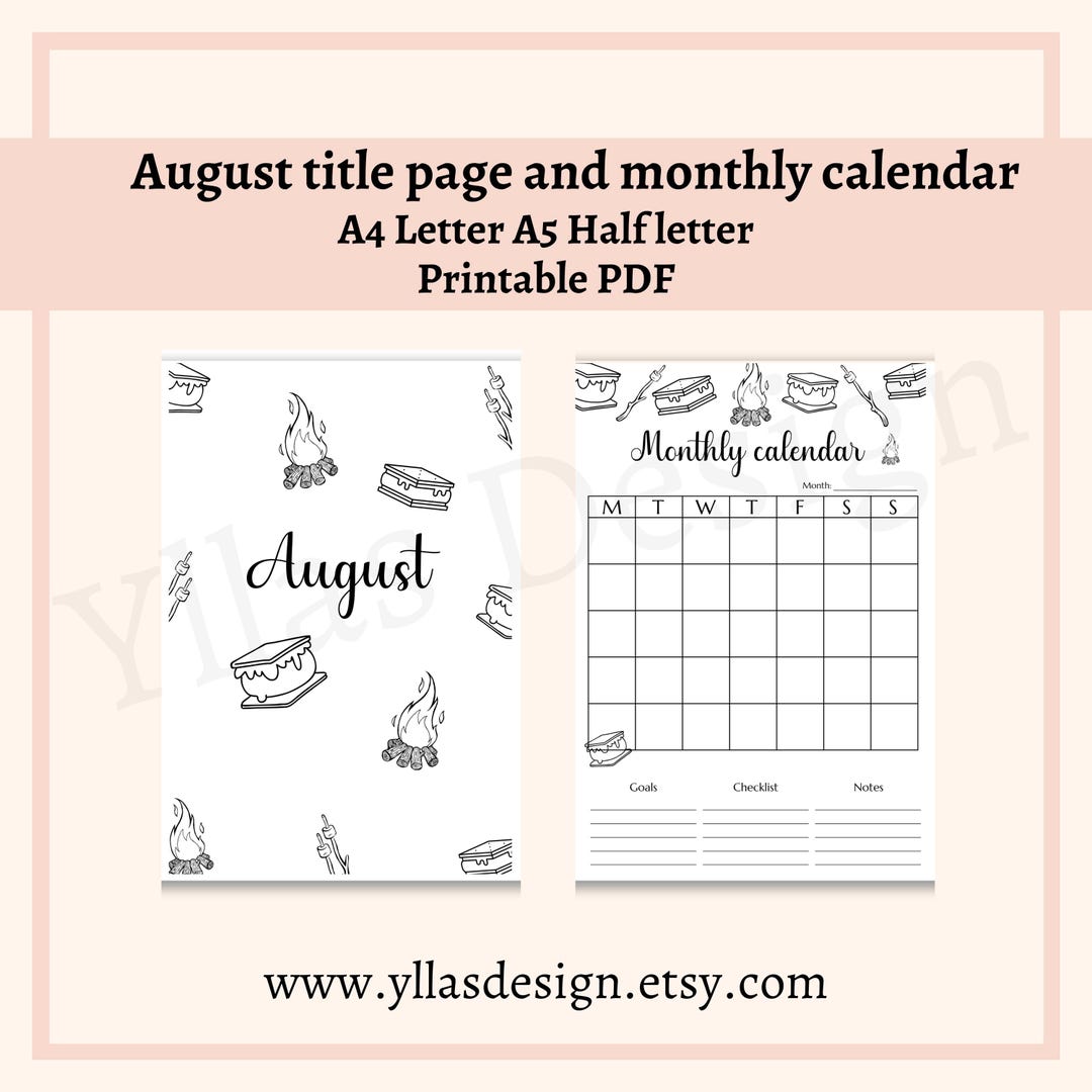 August Campfire Smores Title Page Printable Pfd Monthly Cover Page ...