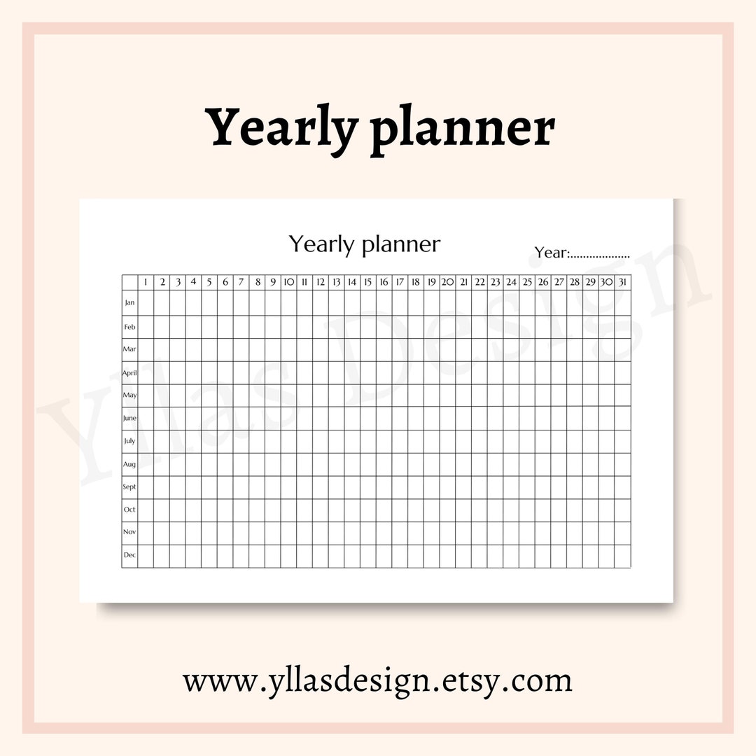Yearly Planner on 1 Page Landscape Printable Pdf Minimalist Annual ...