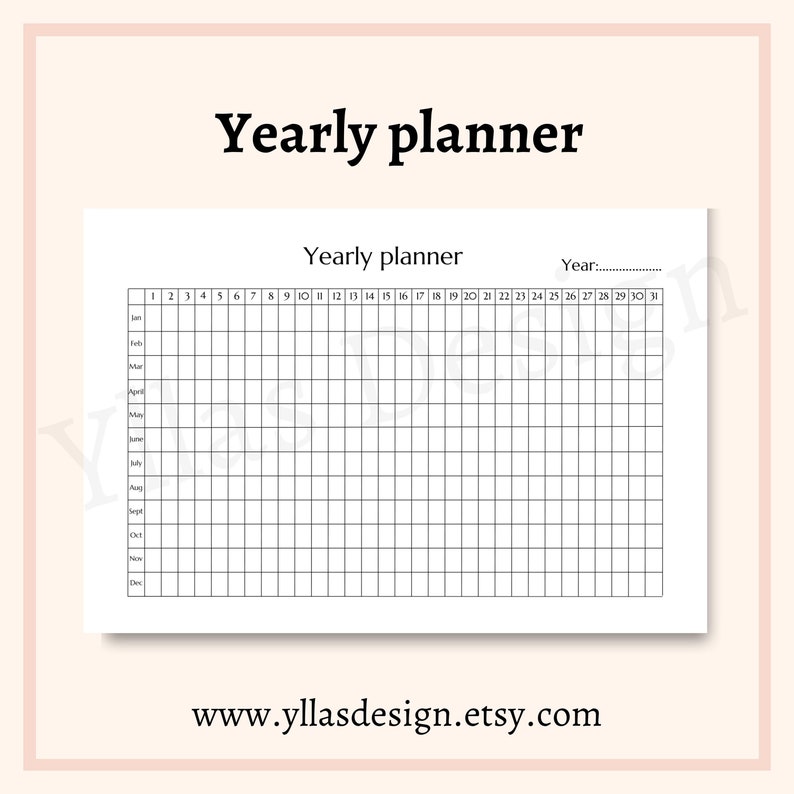 Yearly Planner on 1 Page Landscape Printable Pdf Minimalist Annual ...