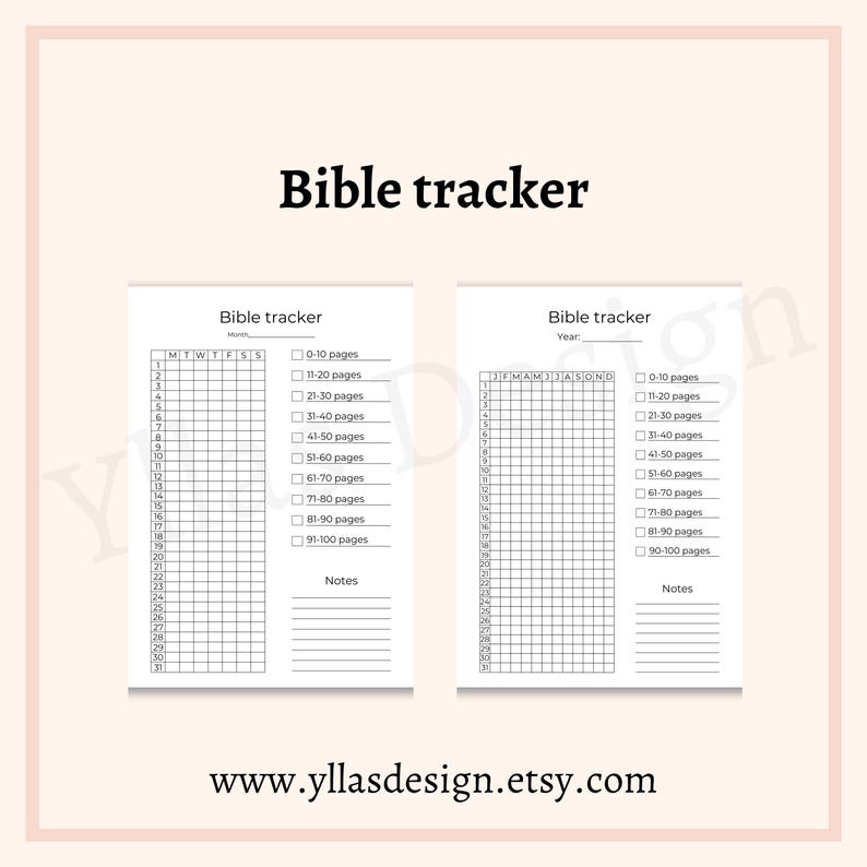Bible Tracker Printable Pdf Bible Study Organizer Yearly Bible Reading ...
