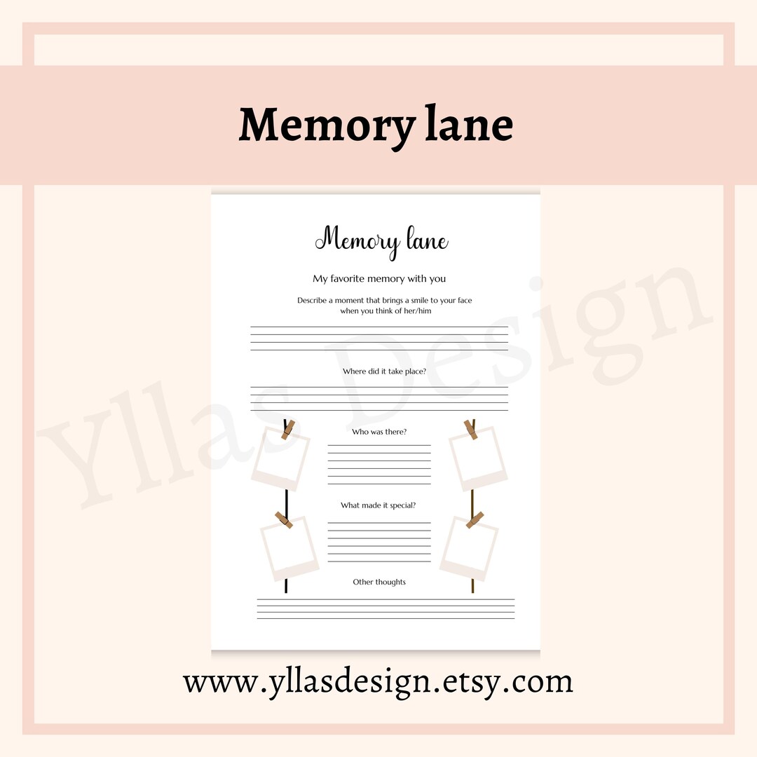 Memory Lane Grief Journal Page Printable Keepsake Page Reflect on ...