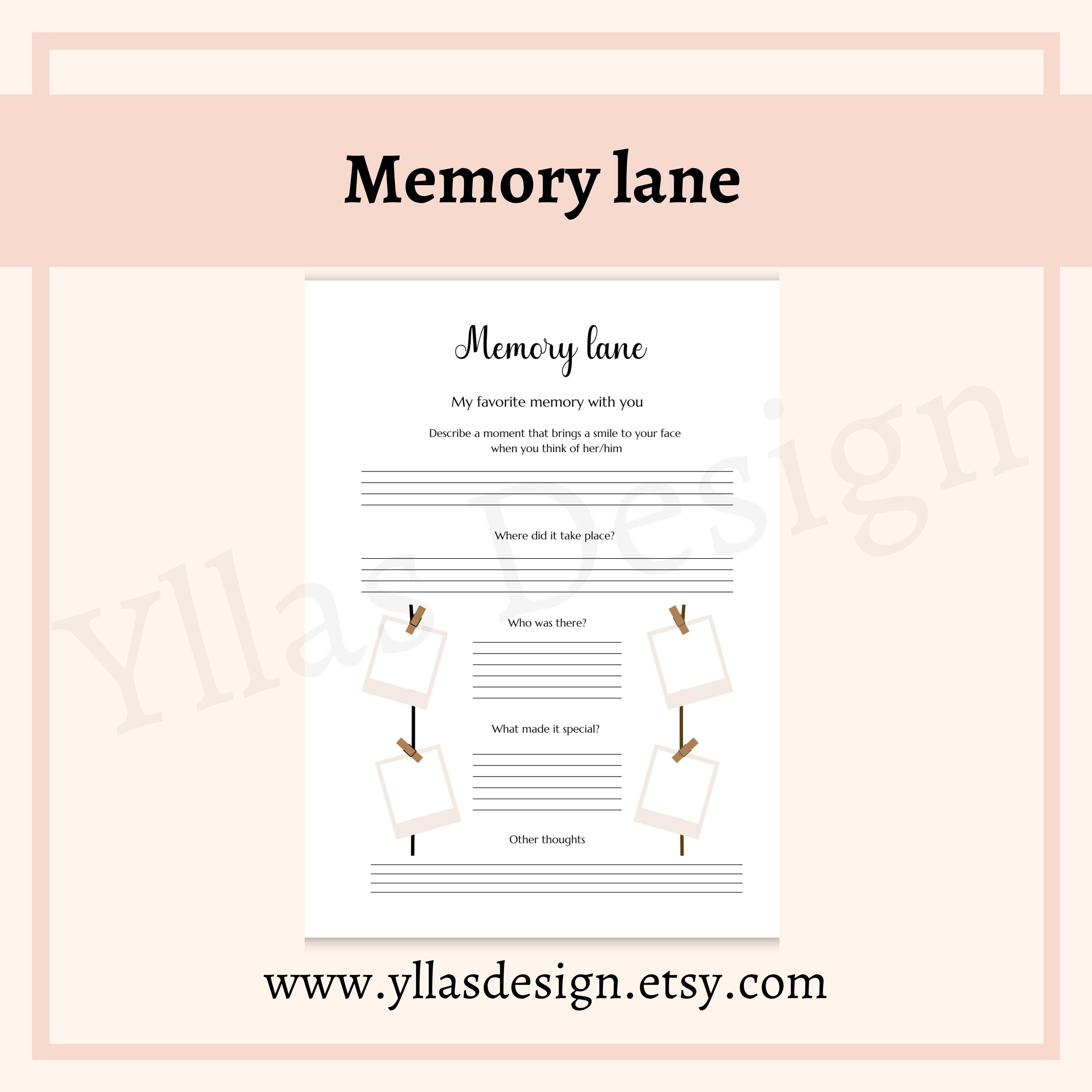 Memory Lane Grief Journal Page Printable Keepsake Page Reflect on ...