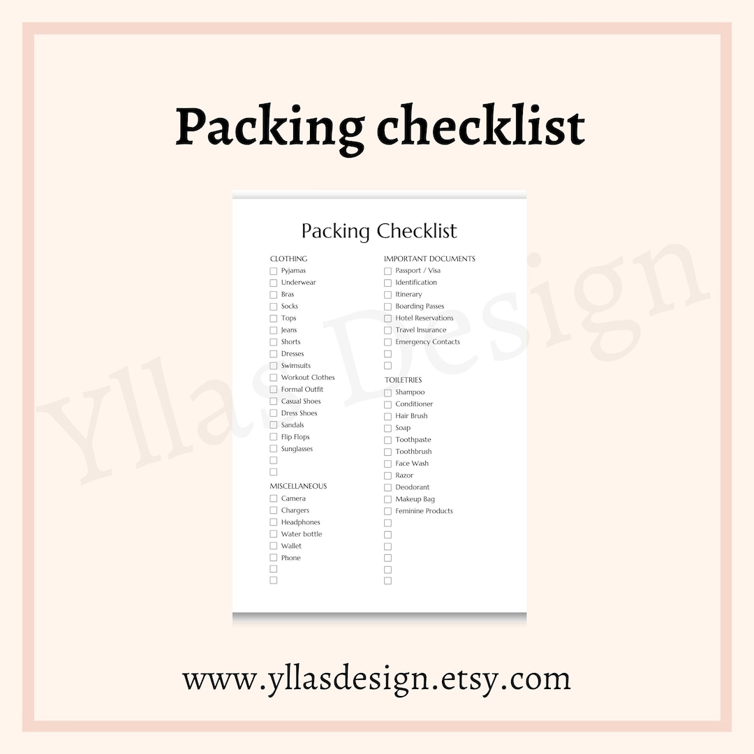 Packing Checklist Printable Pdf Travel Packing List Packing Checklist ...