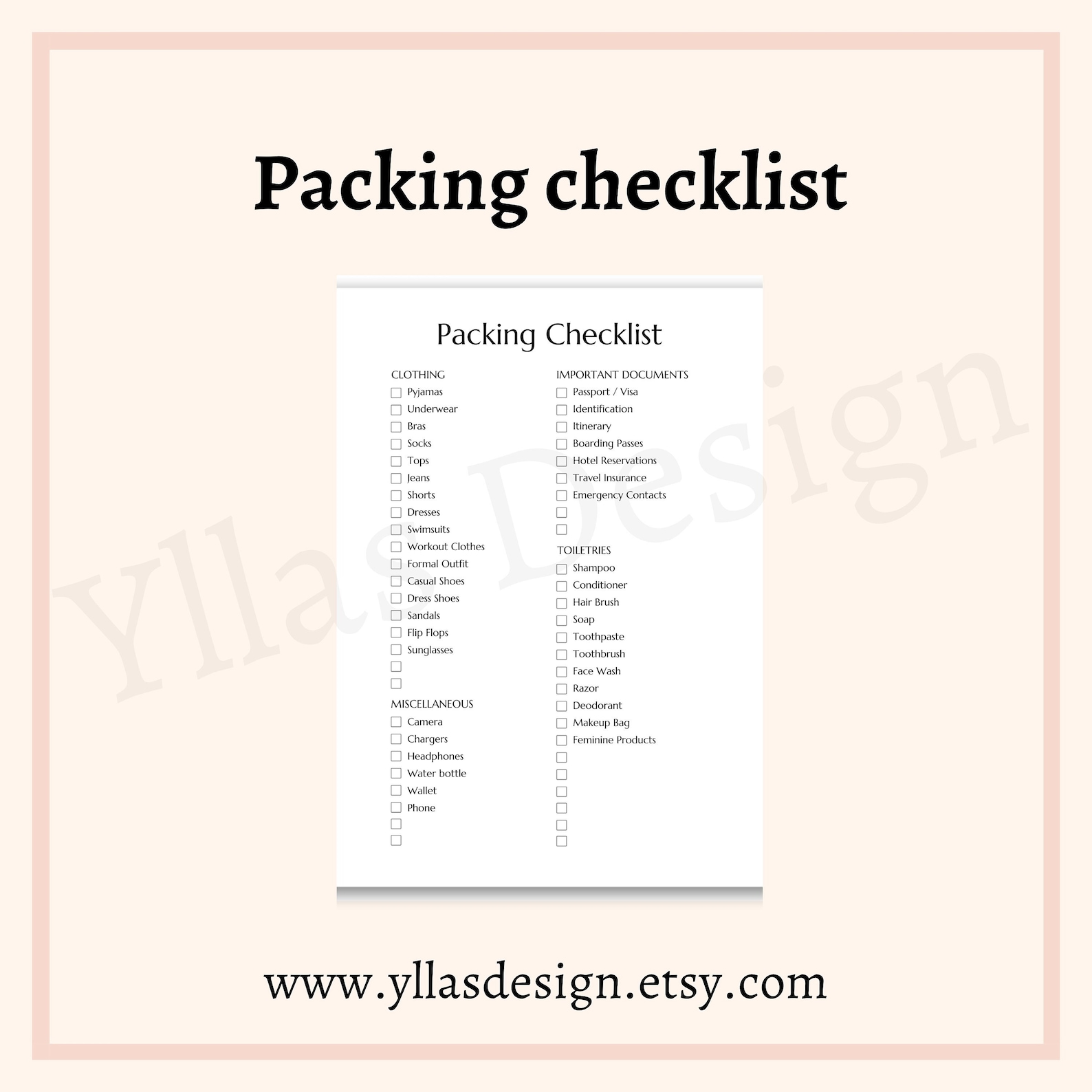 Packing Checklist Printable Pdf Travel Packing List Packing Checklist ...