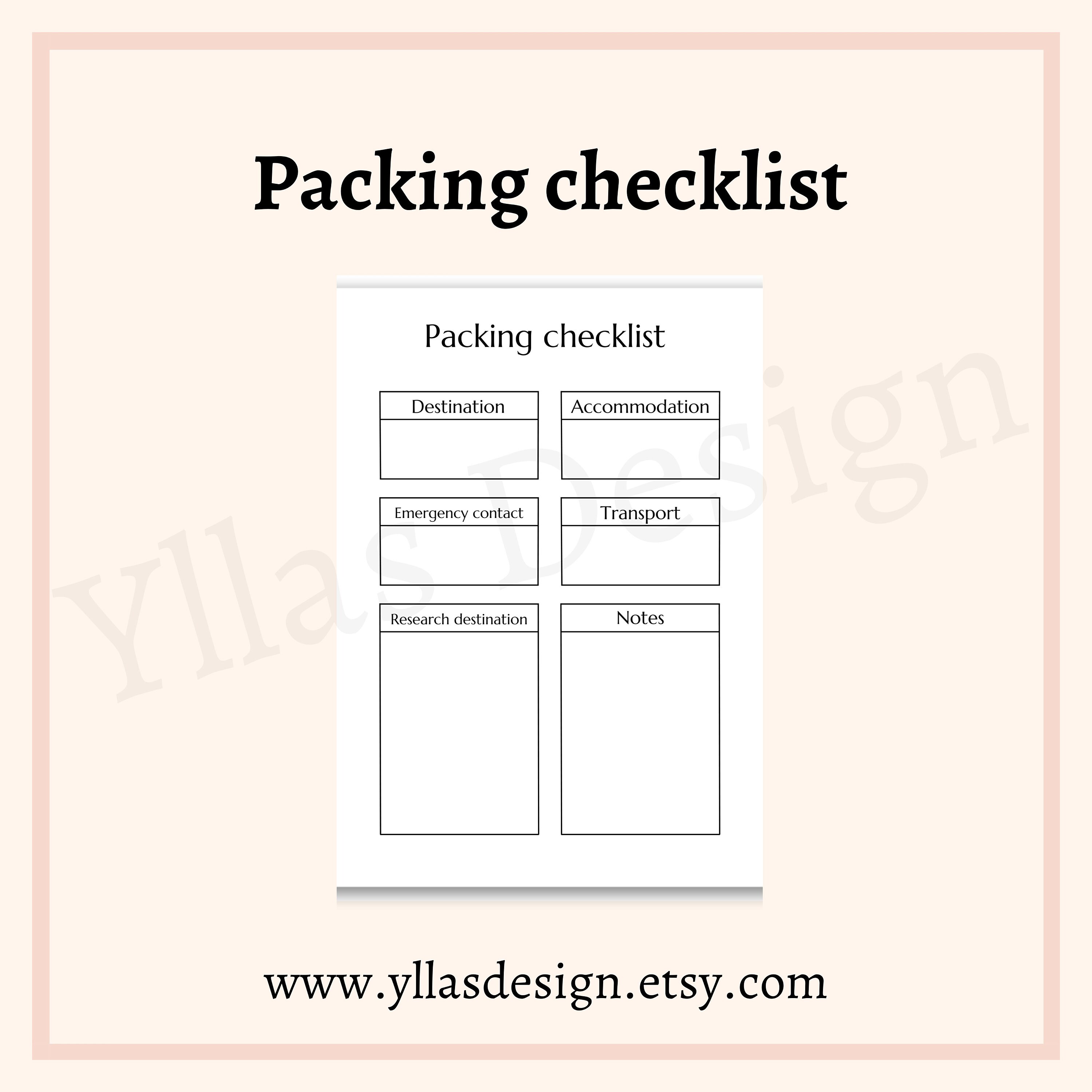 Travel Packing List Printable Pdf Travel Packing Checklist Vacation ...