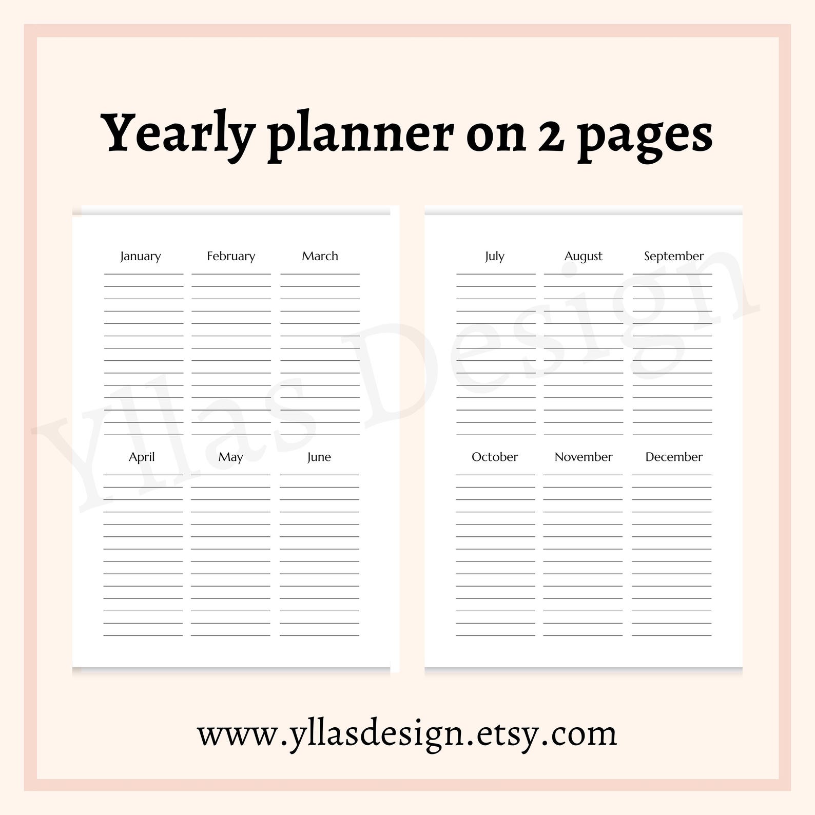 Yearly Planner Printable Pdf 6 Months on 1 Page Planner Yearly Task ...