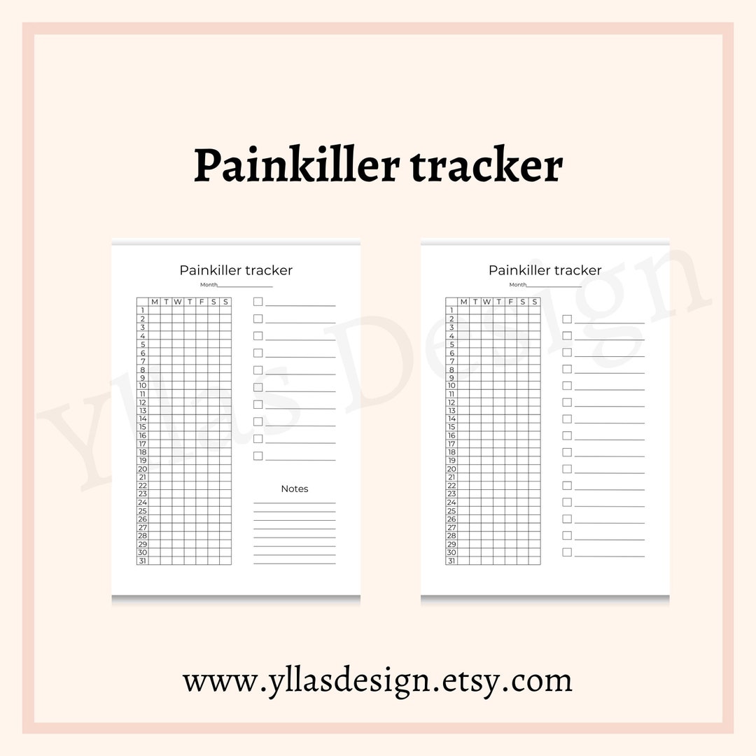 Painkiller Tracker Planner Page Printable Pdf Medication Tracker Track Medication Pill Tracker ...