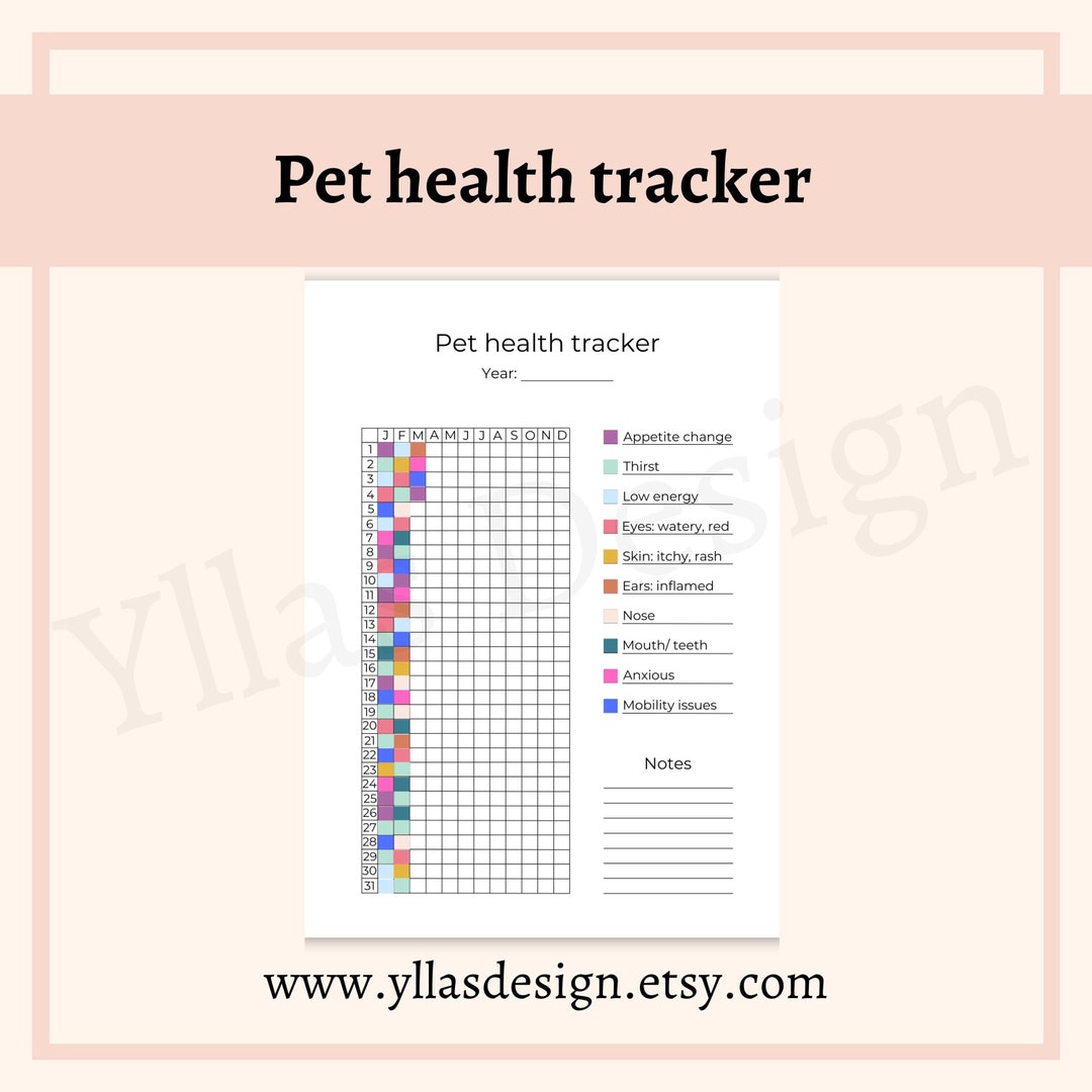 Pet Health Tracker Printable Pdf Sickness Tracker Journal Page Symptom ...