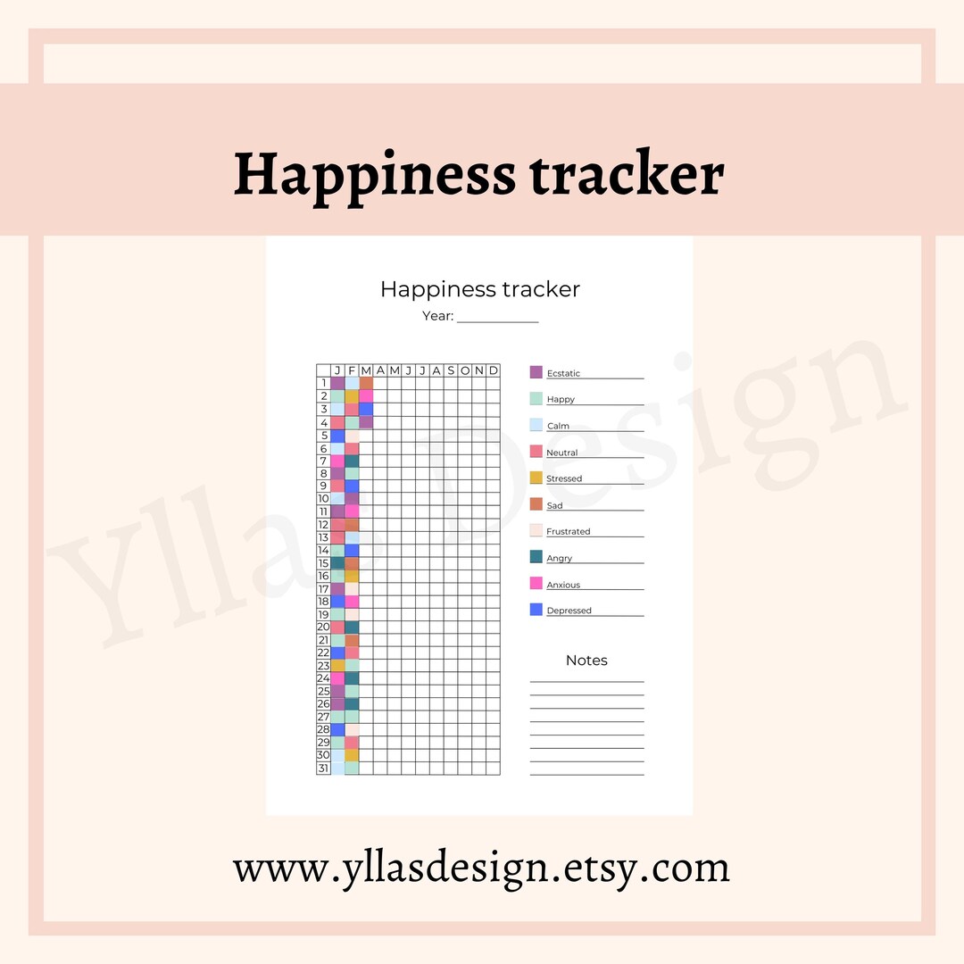 Happiness Tracker Printable Pdf Mood Tracker Happy Tracker Journal Page ...