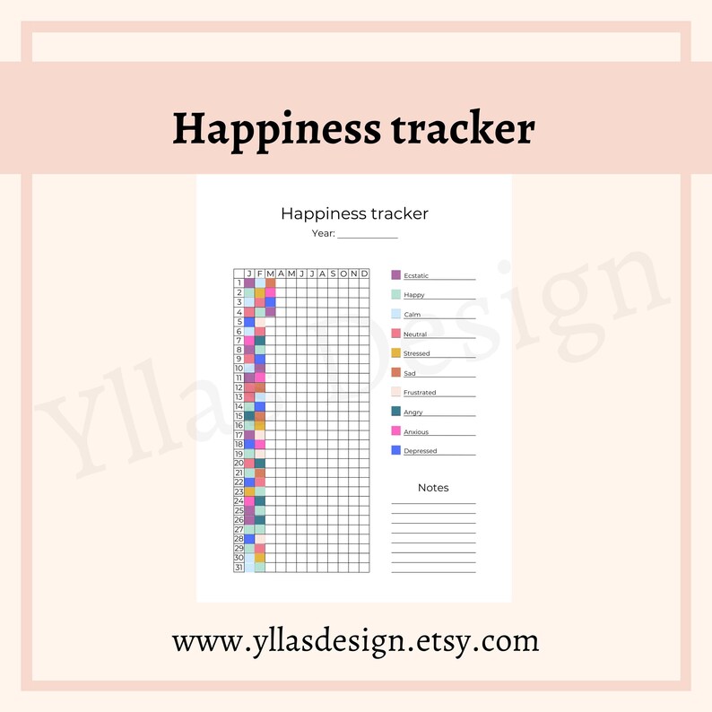 Happiness Tracker Printable Pdf Mood Tracker Happy Tracker Journal Page ...