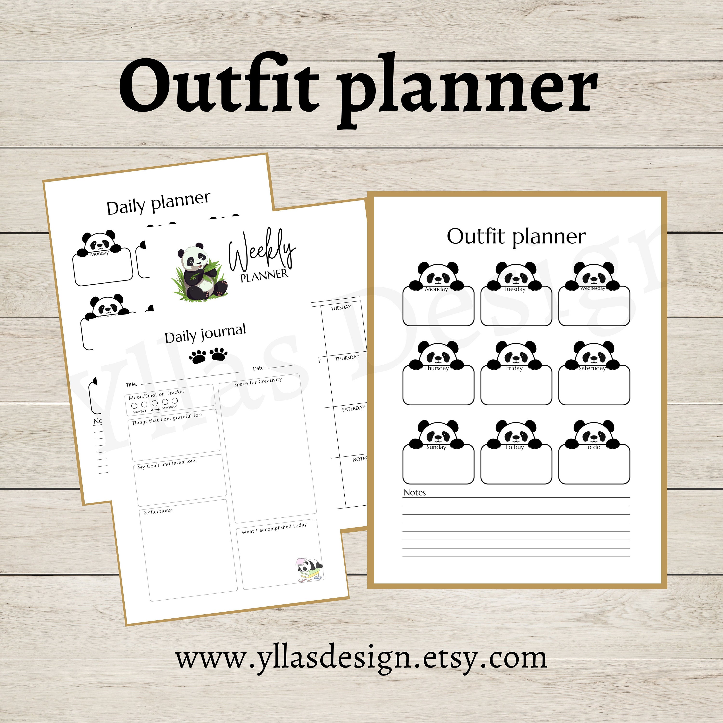 Panda Planner Printable Bundle Daily Weekly Monthly Planner Outfit ...