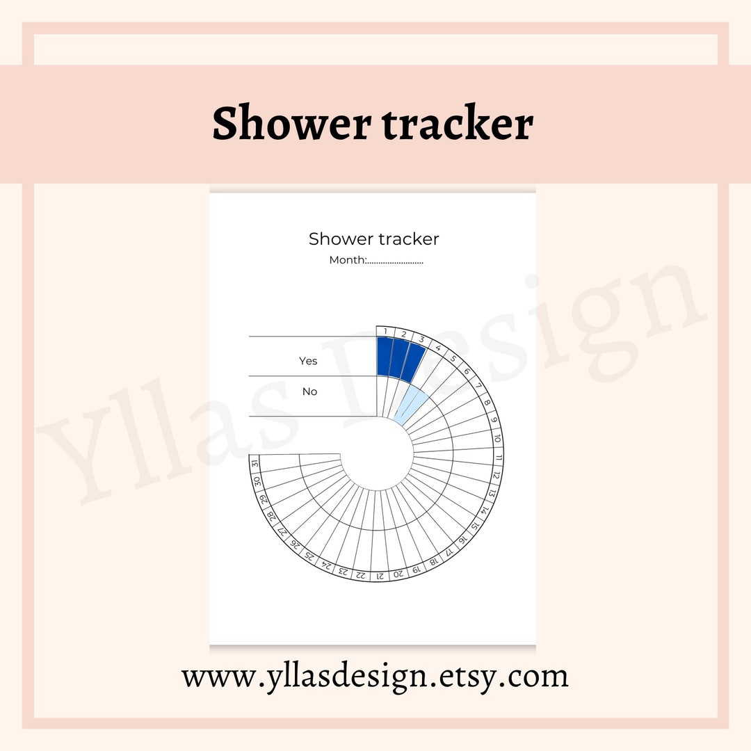 Shower Tracker Monthly Printable Pdf Daily Self Care Log Hair Wash ...