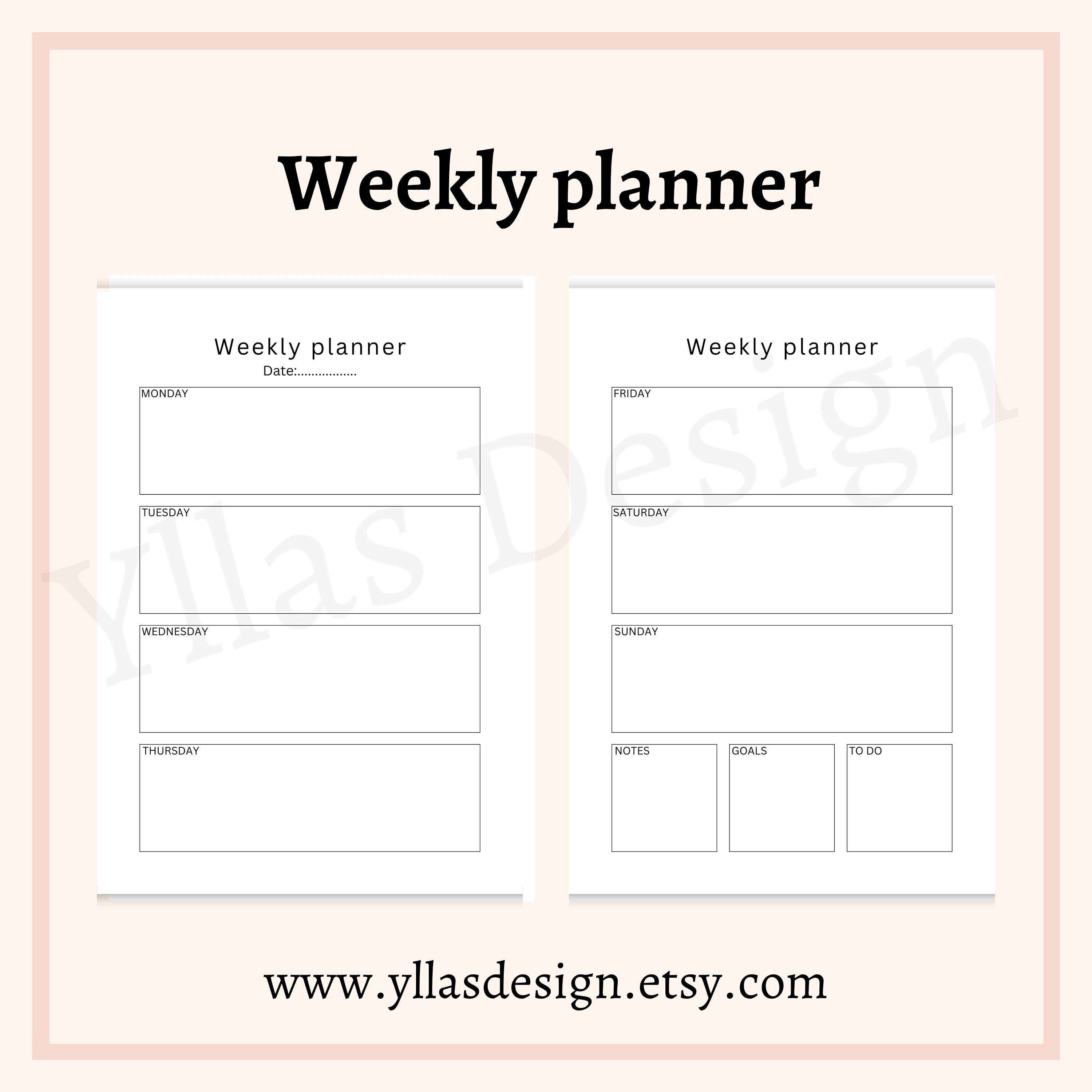 Weekly Planner on 2 Pages Printable Pdf Weekly Agenda Weekly Schedule ...