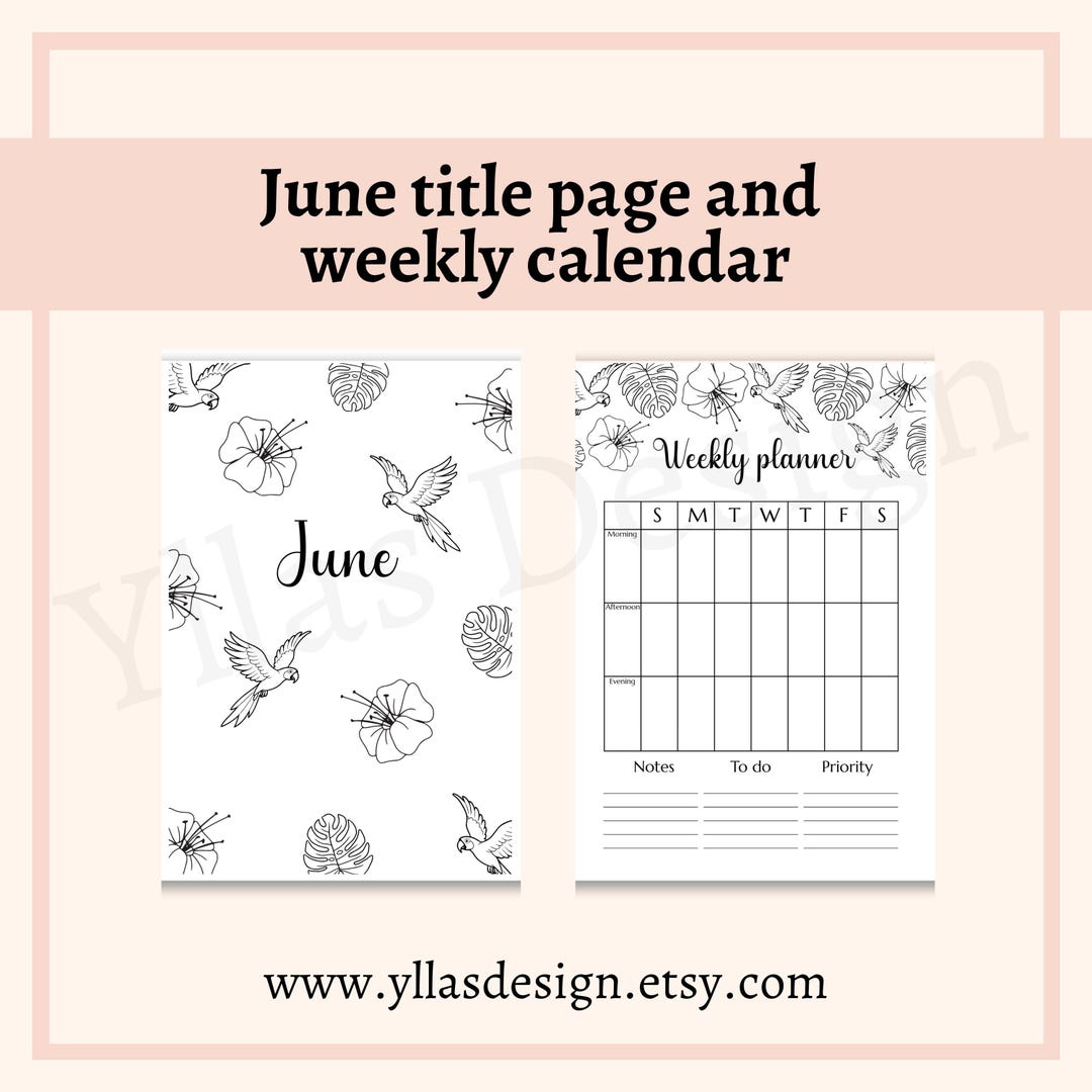 June Title Page Printable Pfd Monthly Cover Page Weekly Calendar ...