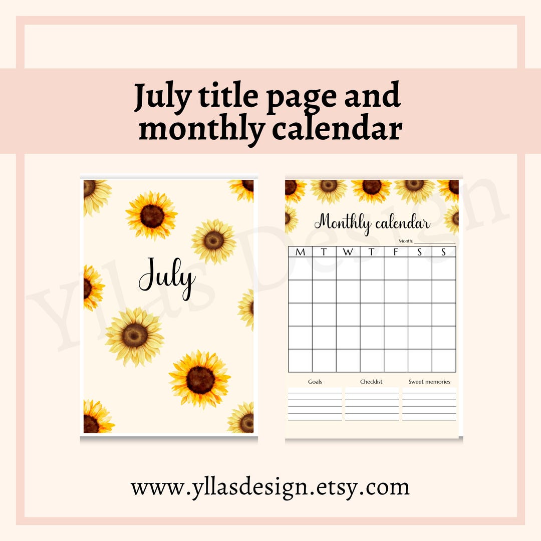 July Title Page Printable Pfd Sunflower Monthly Cover Page Monthly ...
