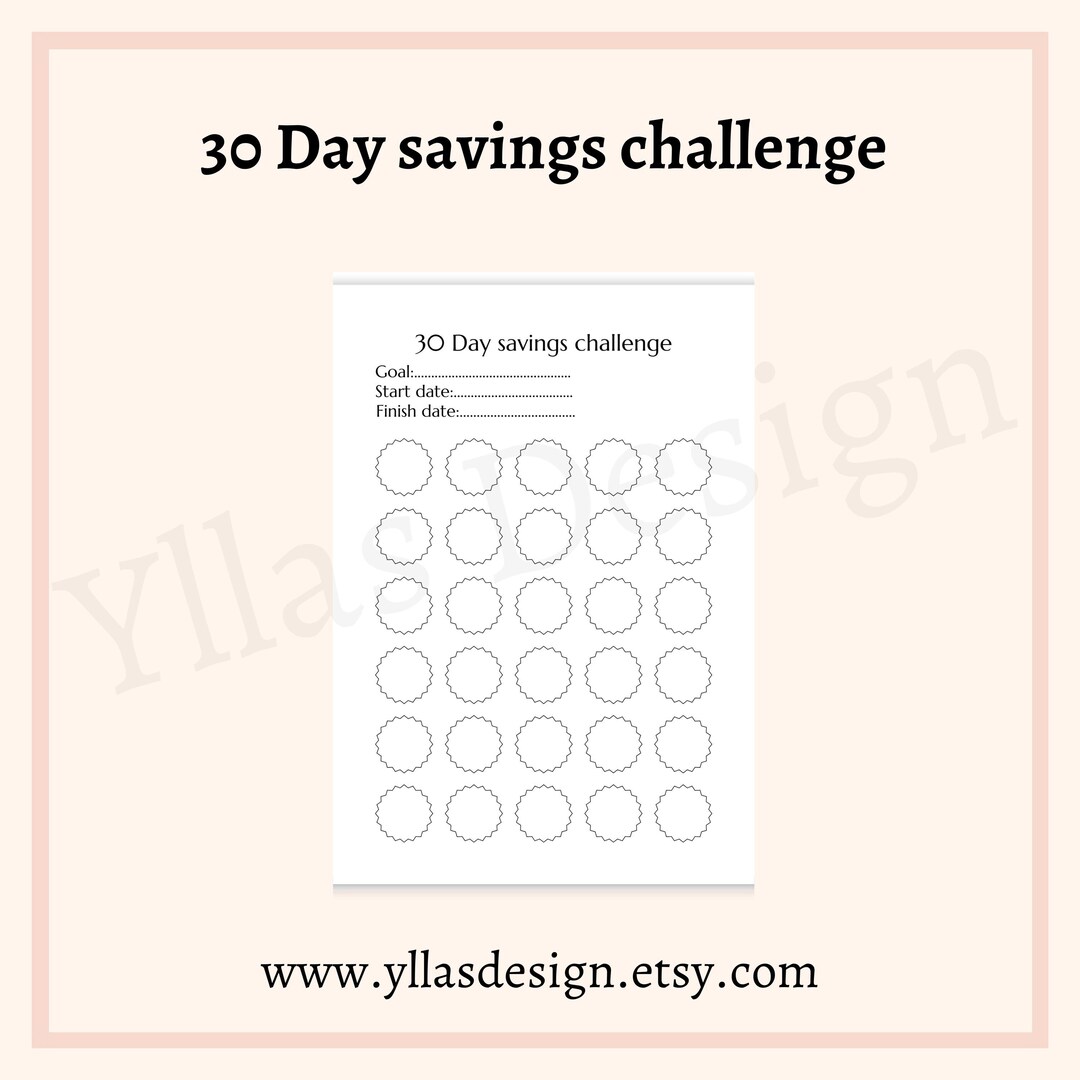 30 Day Savings Challenge Printable Pdf Monthly Savings Challenge 4 Week ...