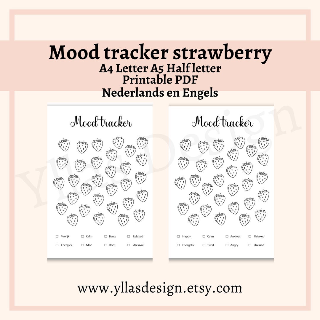 Strawberry Mood Tracker Printable Fruit Planner Page Daily Mood ...