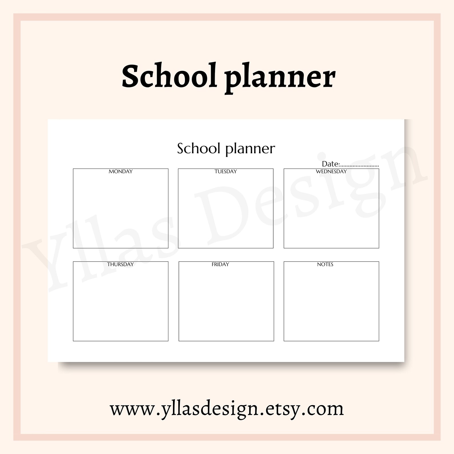 Weekly School Planner Printable Pdf Landscape 5 Day Minimalist Planner ...
