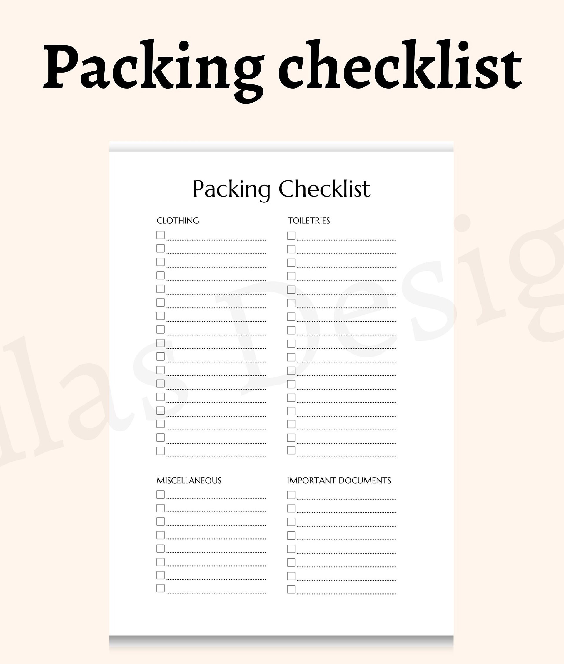 Packing Checklist Printable Pdf Travel Packing List Packing Checklist ...