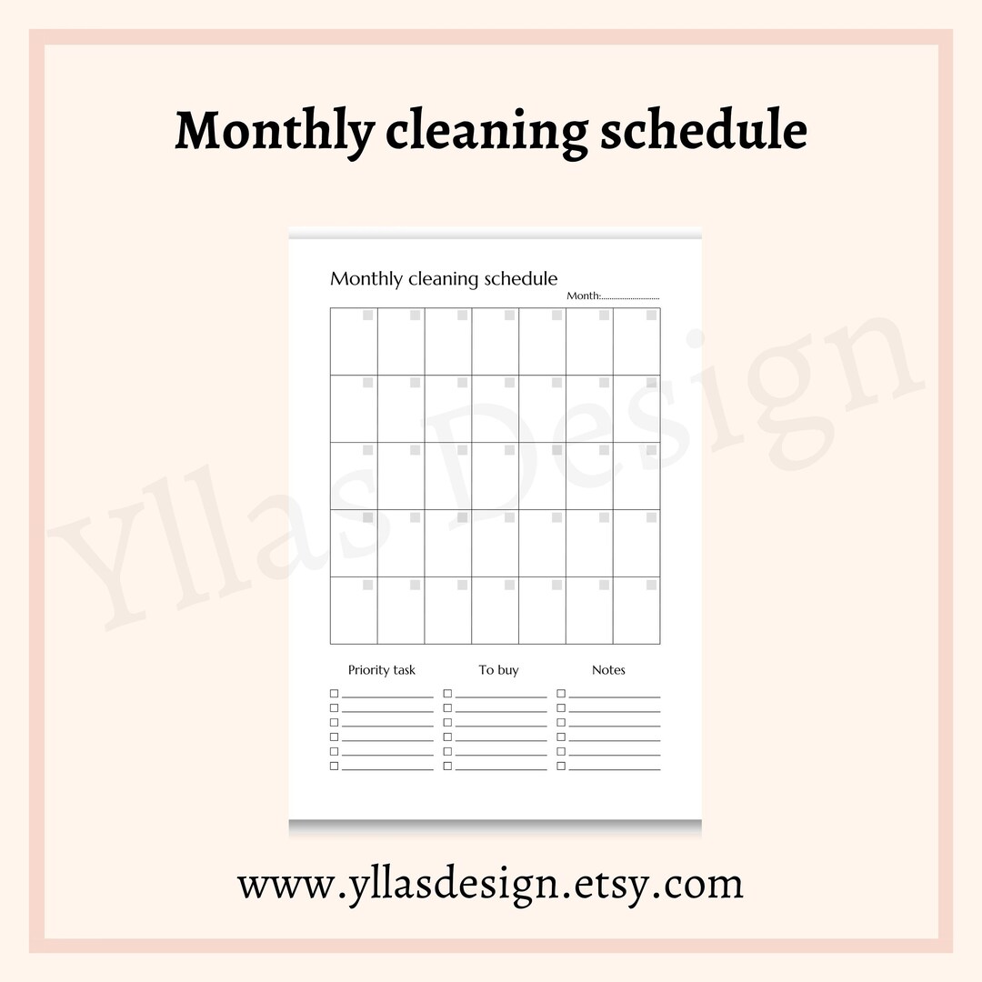 Monthly Cleaning Planner Printable Pdf Cleaning Checklist Household ...