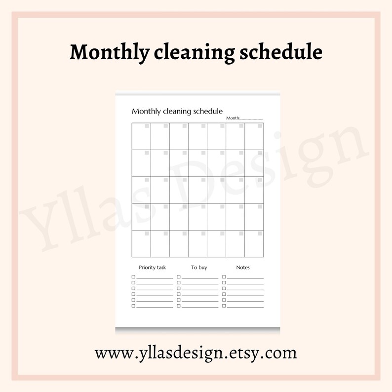 Monthly Cleaning Planner Printable Pdf Cleaning Checklist Household ...