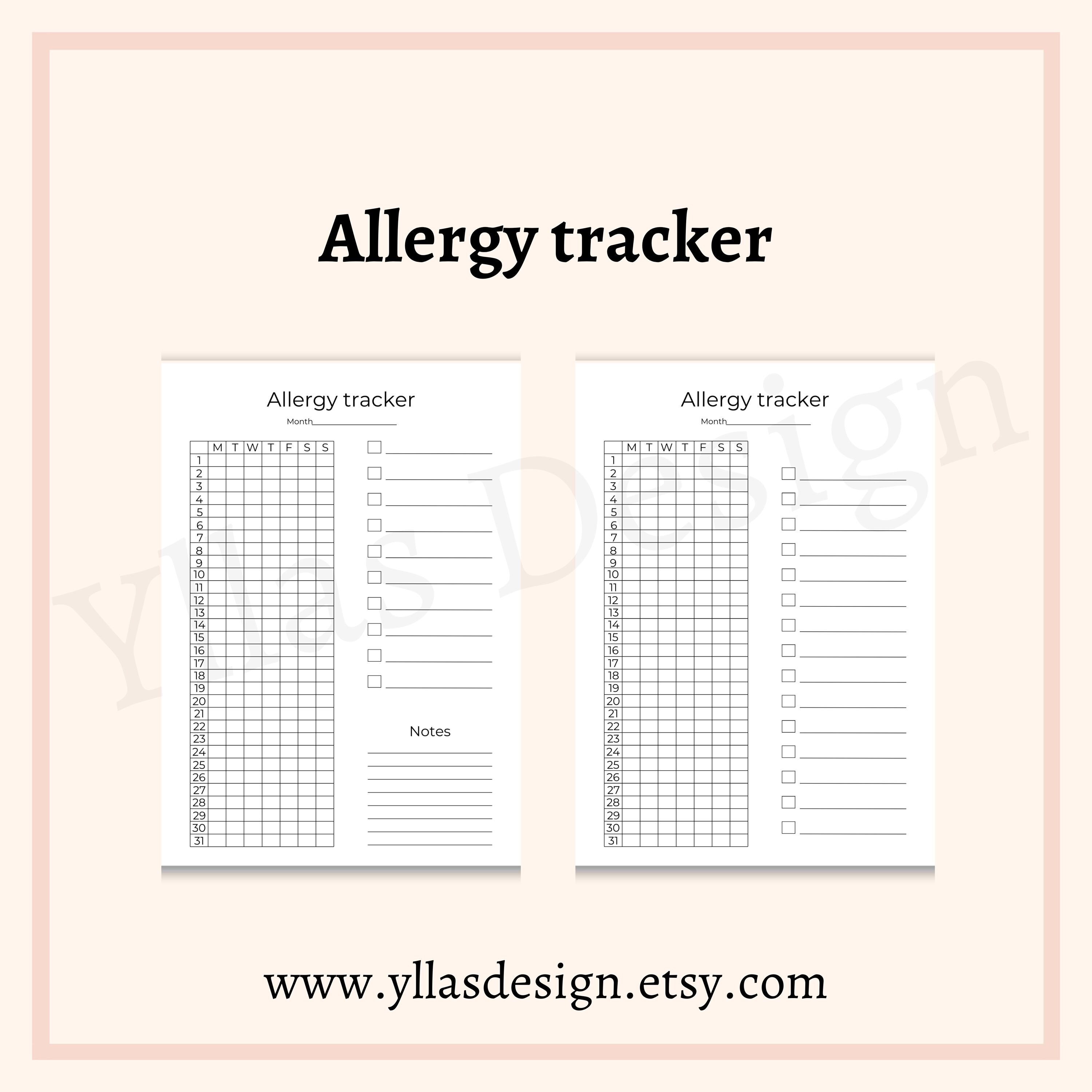 Allergy Tracker Printable Pdf Symptom Tracker Health Tracker Allergy ...