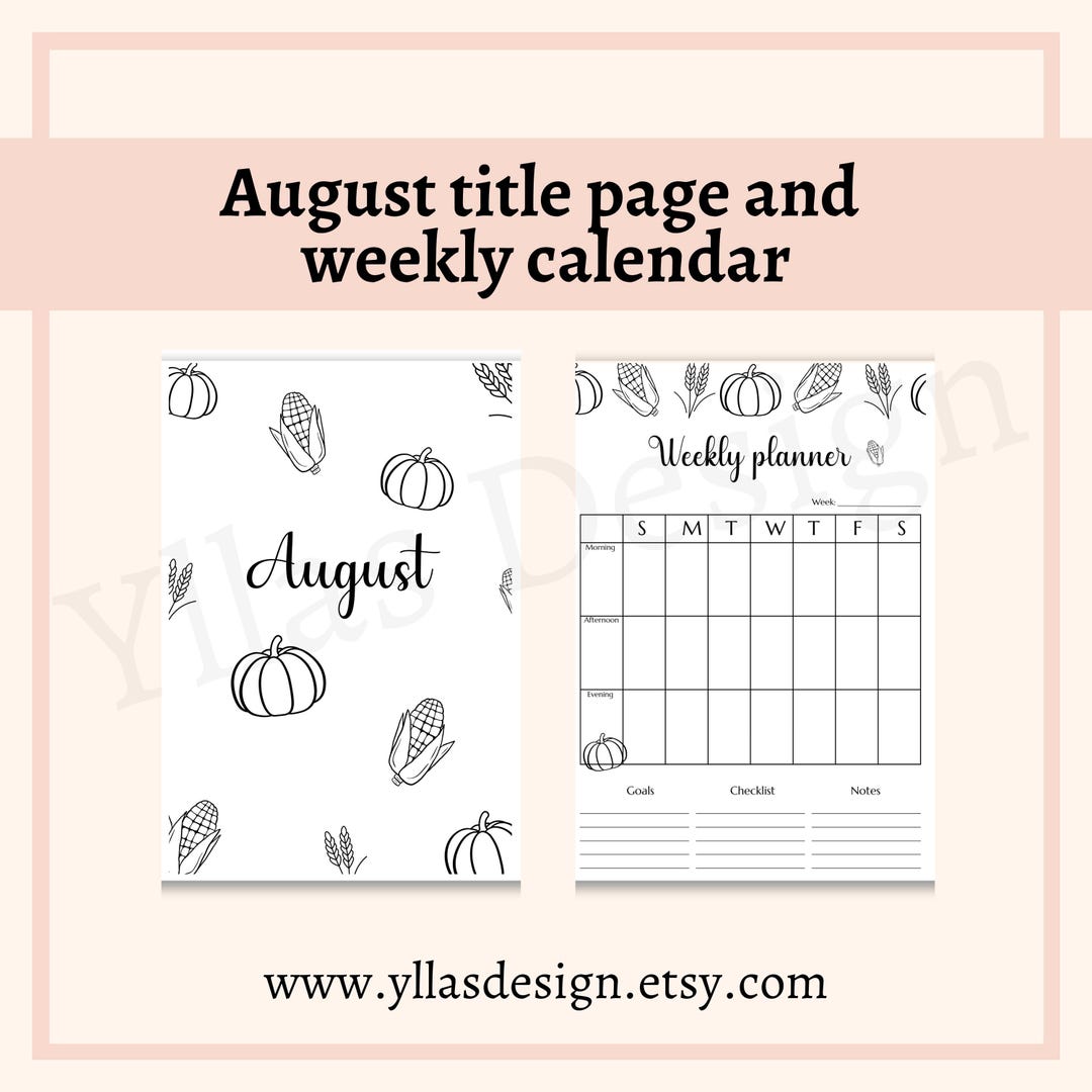 August Harvest Glow Title Page Printable Pfd Weekly Cover Page Weekly ...