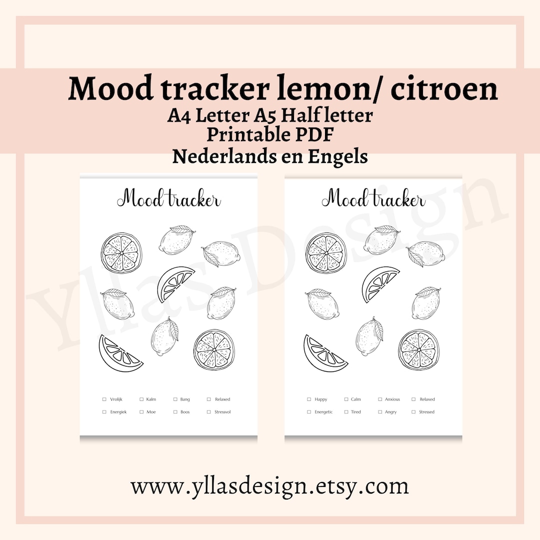 Lemon Mood Tracker Printable Citrus Planner Page Daily Mood Tracking ...