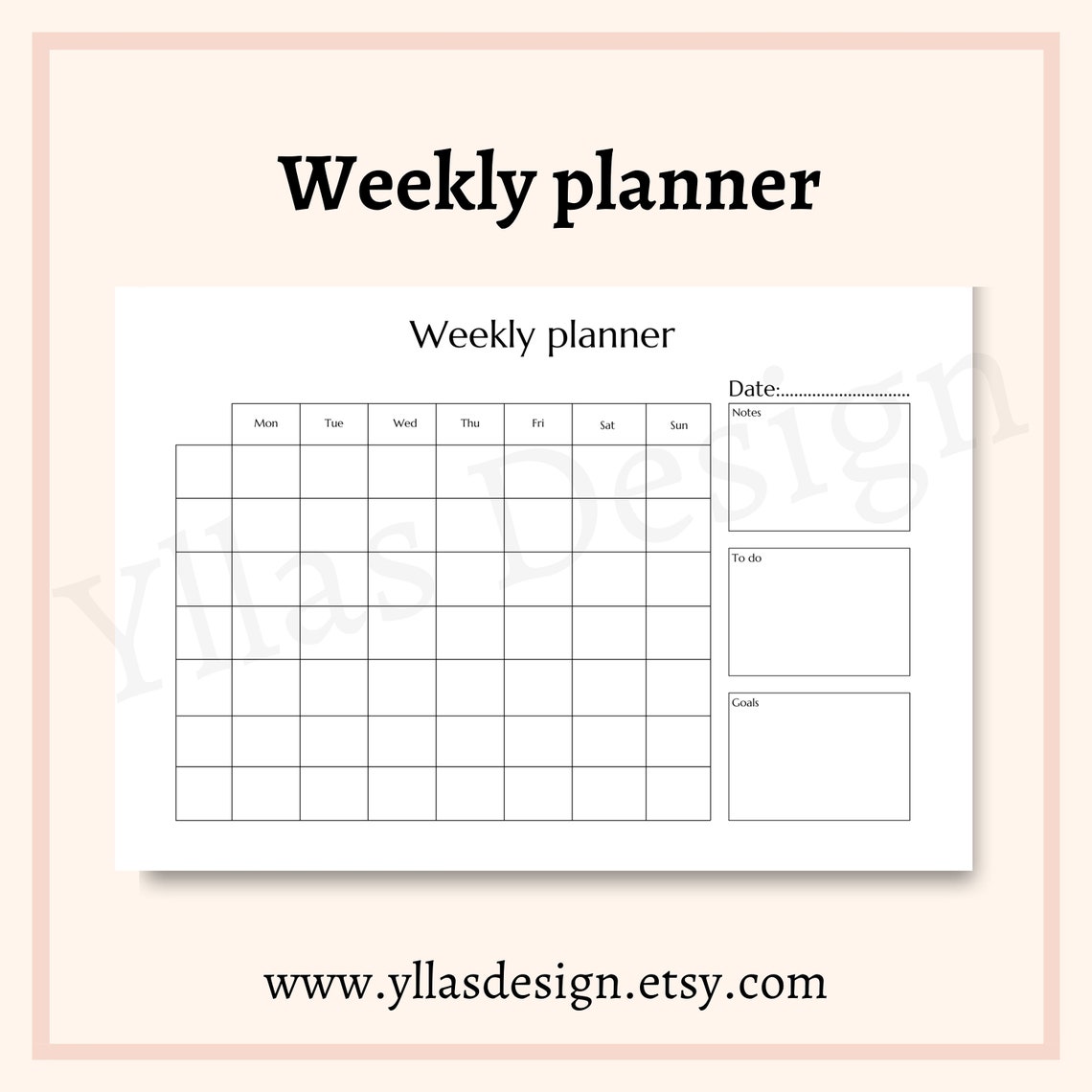 Weekly Organizer Printable Landscape Pdf Week at a Glance Minimalist ...
