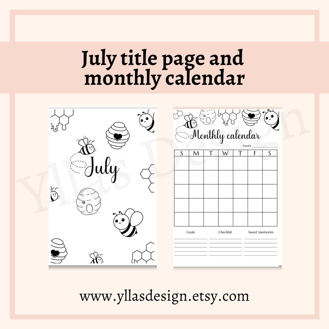July Title Page Printable Pfd Bee Monthly Cover Page Monthly Calendar ...