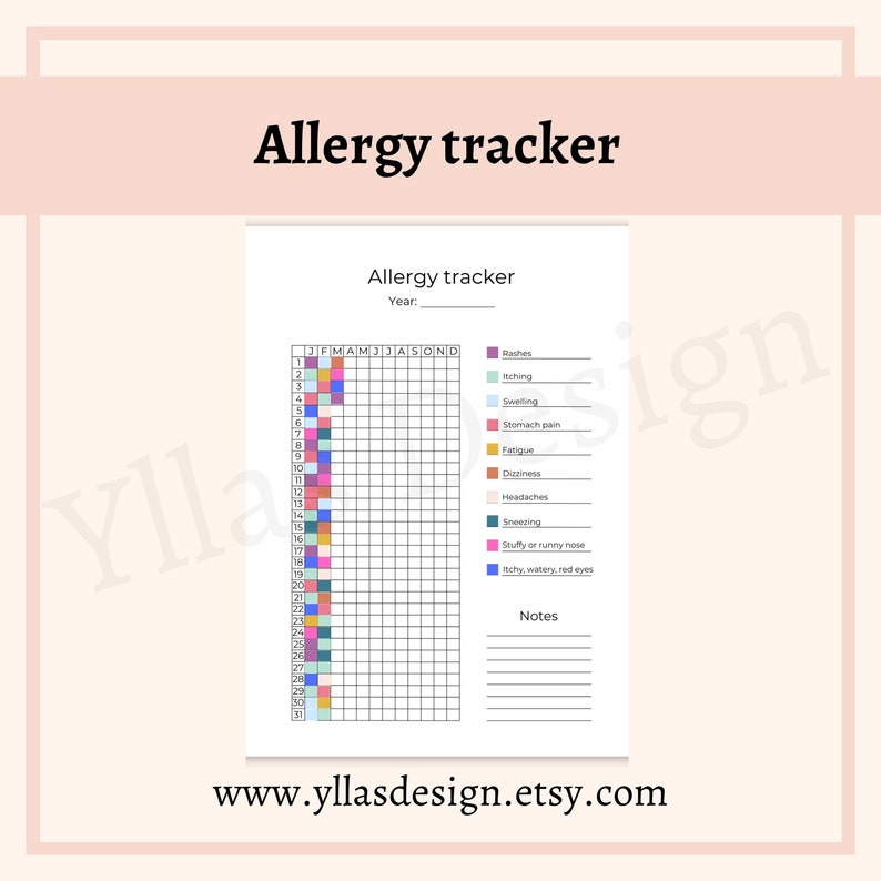 Allergy Tracker Printable Pdf Symptom Tracker Health Tracker Allergy ...