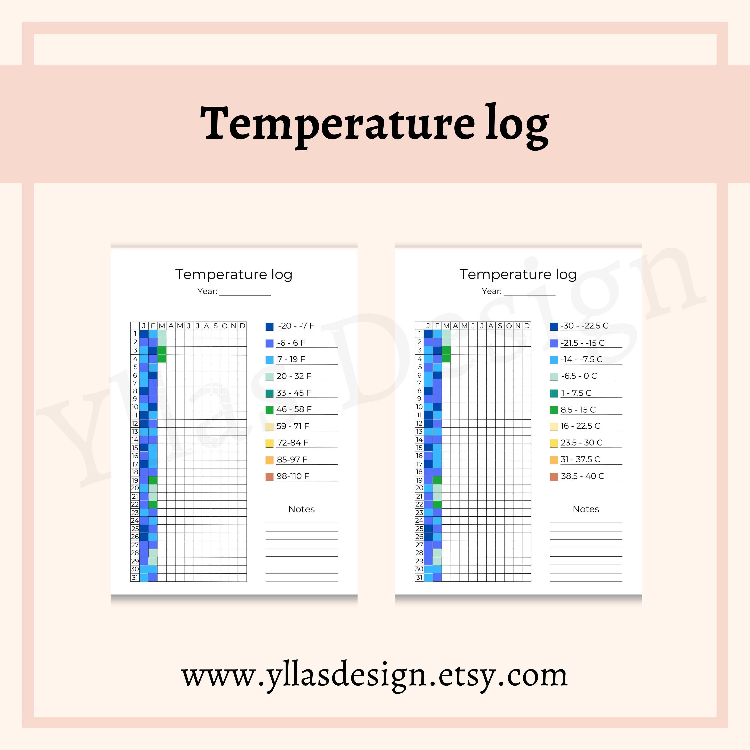 Temperature Log Printable Pdf Temperature Tracker Wheater Tracker ...