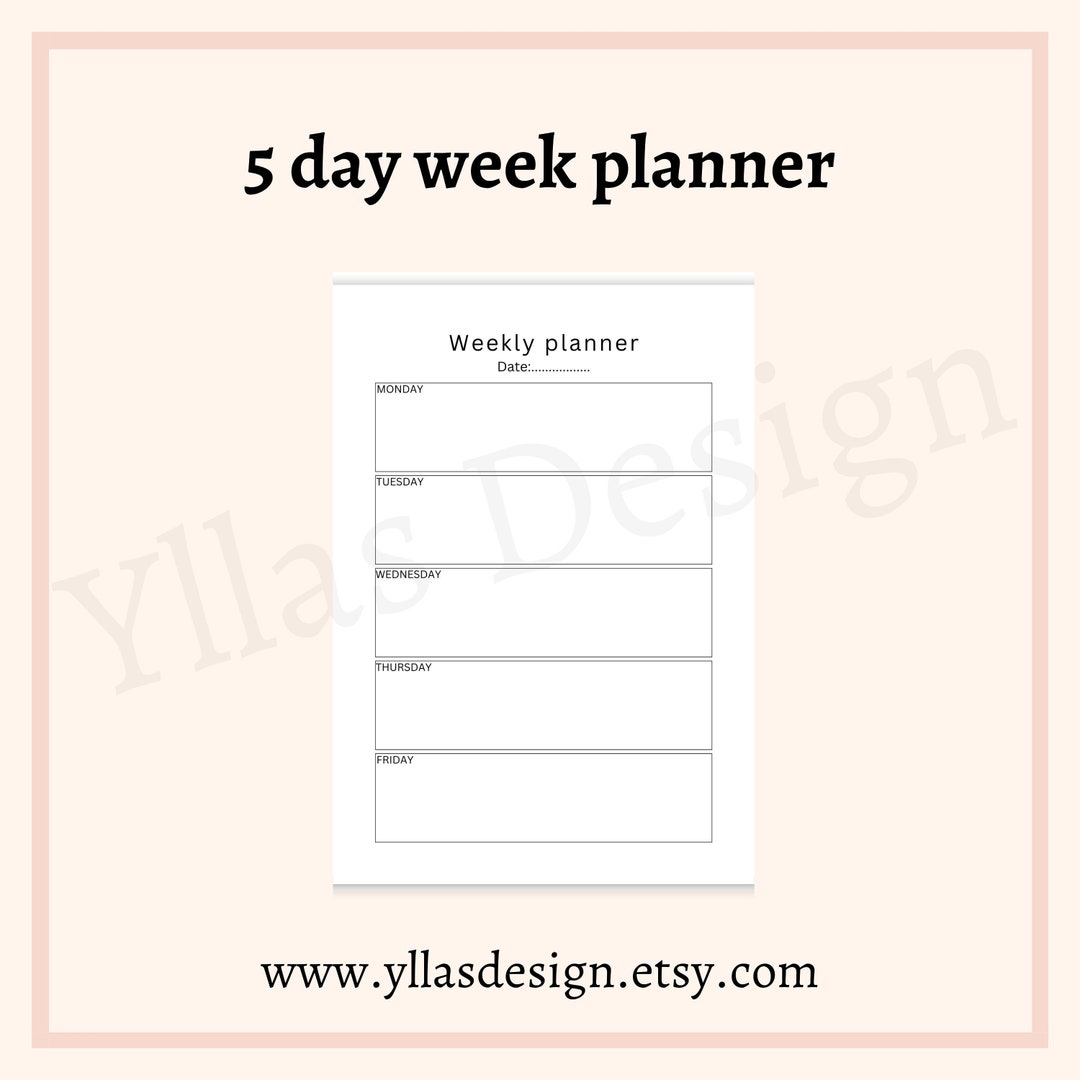 Week Planner Printable Pdf 5 Day Week Planner Week at a Glance Desk ...