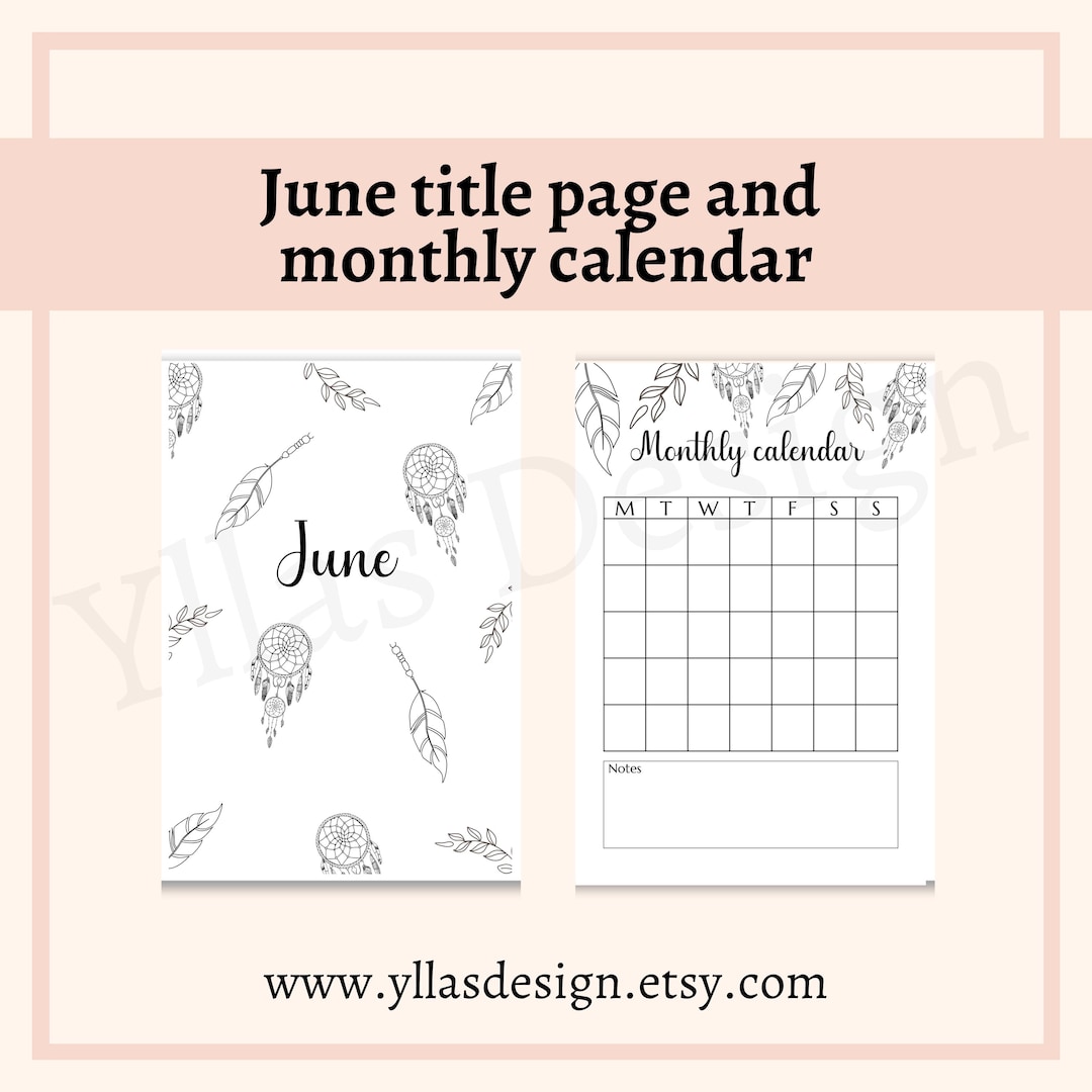 June Title Page Printable Pfd Boho Monthly Cover Page Monthly Calendar ...