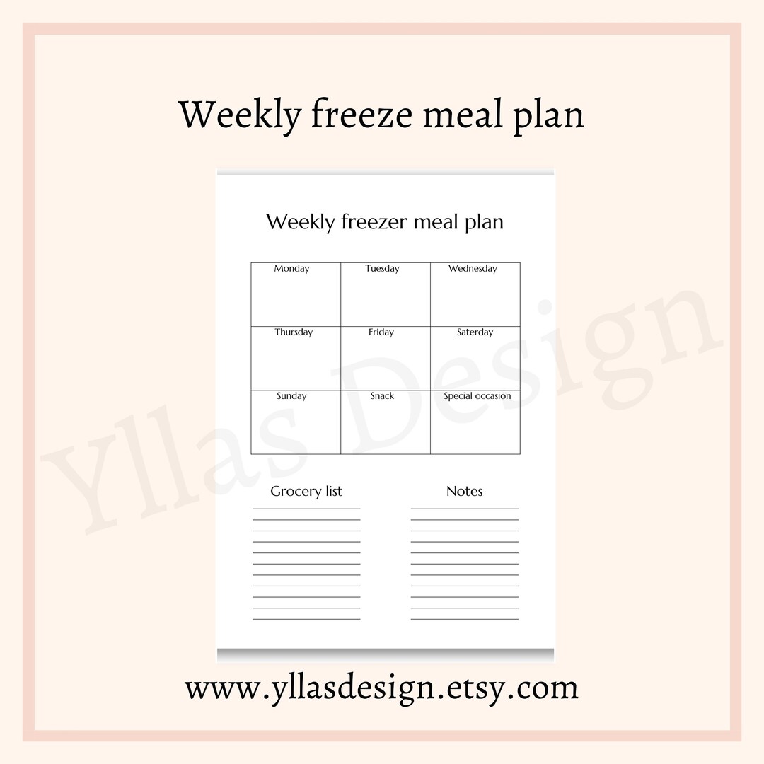 Weekly Freezer Meal Plan Printable Pdf 7 Day Menu Planner Family Food ...