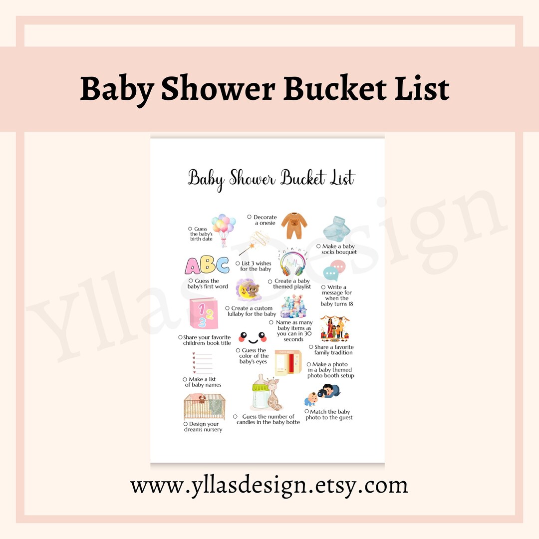 Baby Shower Bucket List Journal Page Printable Pdf New Parent Keepsake ...