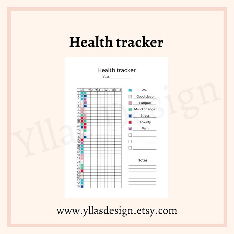Health Tracker Printable Pdf Mood Tracker Pain Tracker Medical Tracker ...