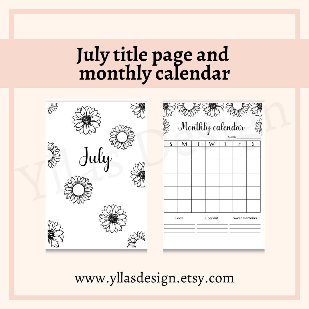 July Title Page Printable Pfd Sunflower Monthly Cover Page Monthly ...