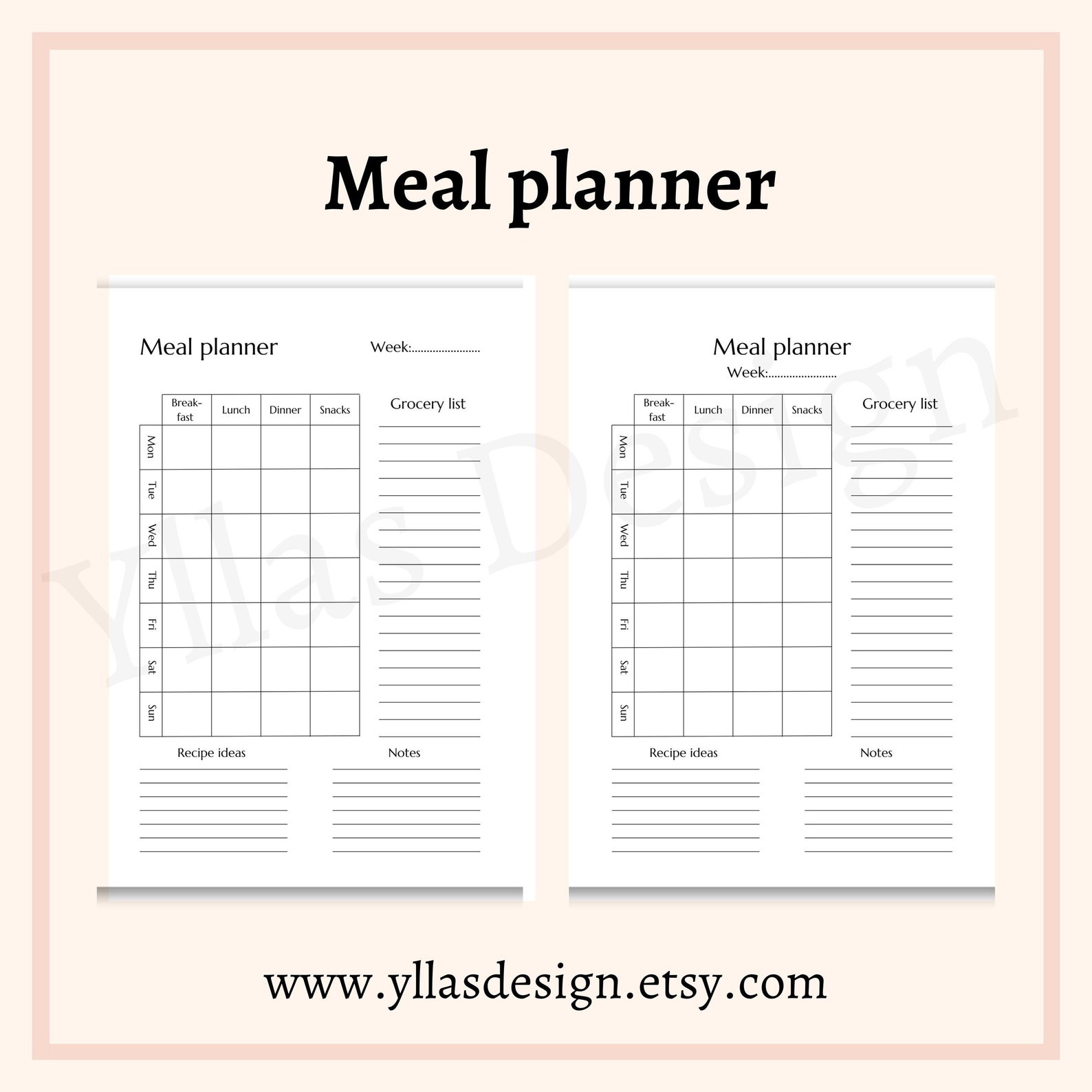 Weekly Meal Planner Printable Pdf Food Planner Meal Prep Planner 7 Day ...