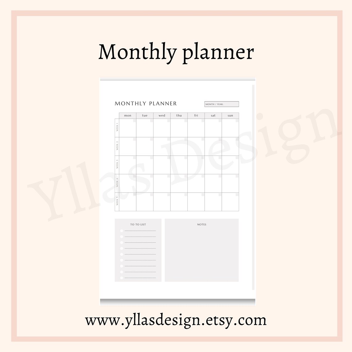 Undated Monthly Planner Printable PDF Minimalist Monthly Calendar ...