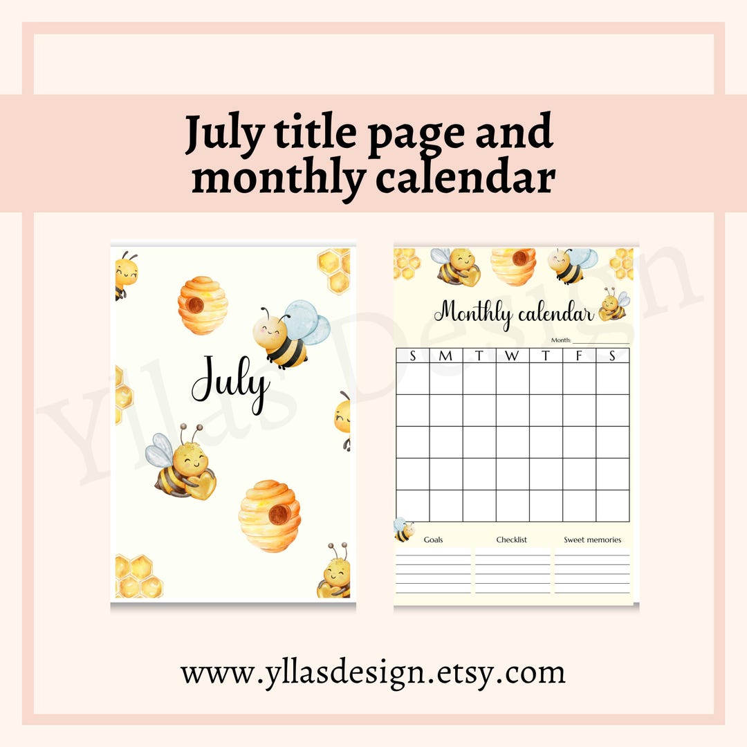 July Title Page Printable Pfd Bee Monthly Cover Page Monthly Calendar ...