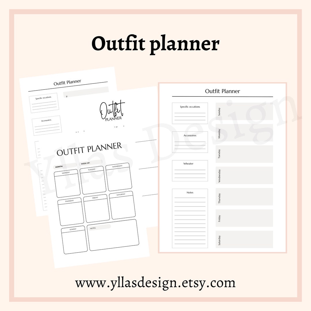 Weekly Minimalist Outfit Planner Printable for Work Daily Activities ...